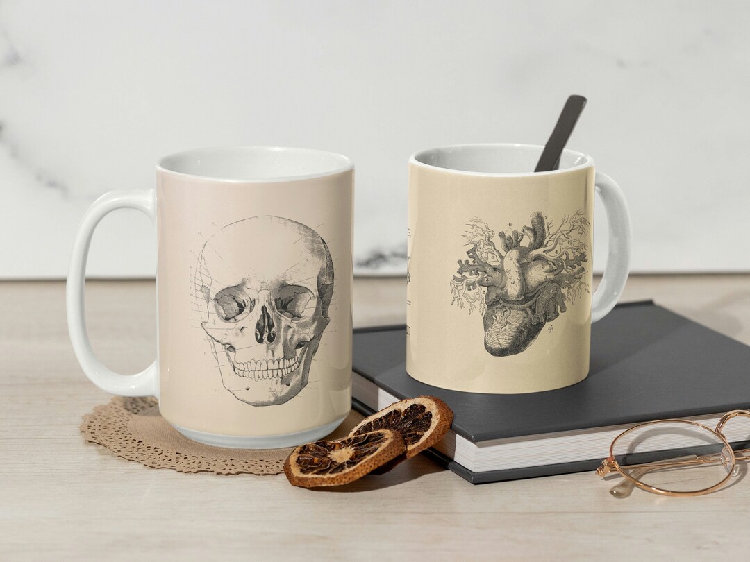 Vintage Anatomy Art Mug: Skull, Hand, Heart Design - Gift for Doctors ...