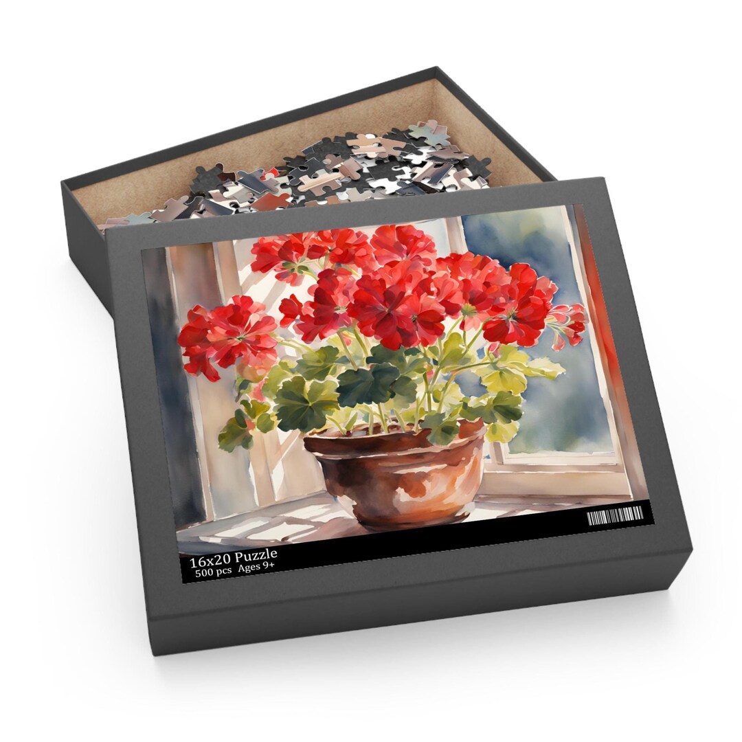 Floral Puzzle Red Geraniums Nature Lovers Gift Relaxation Activity Home ...