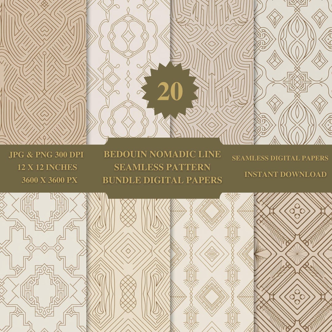 Bedouin Gold Line Art Pattern | Tribal Geometric Design (PNG + JPEG) - Etsy