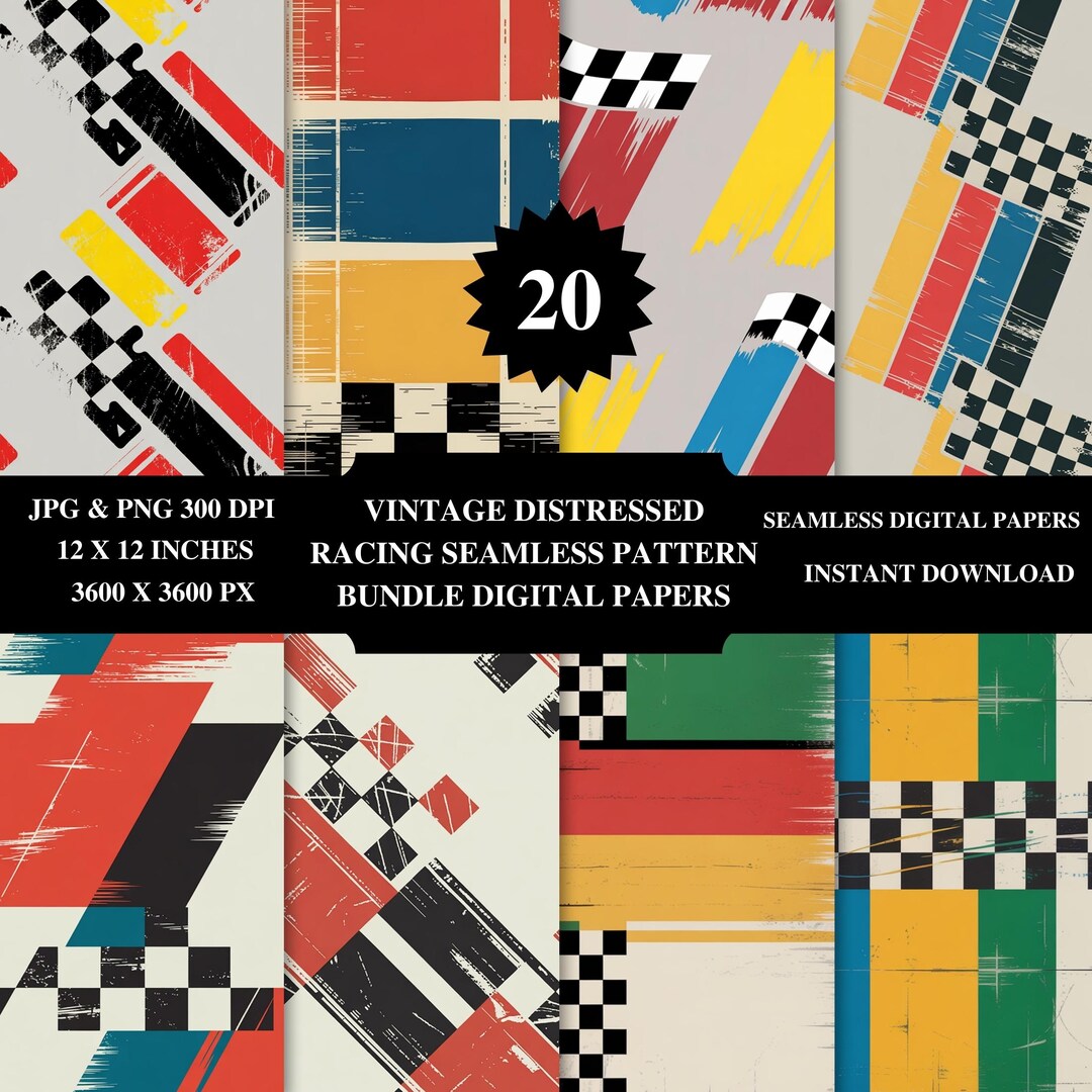 Vintage Racing Seamless Pattern | Retro Motorsport PNG (digital ...