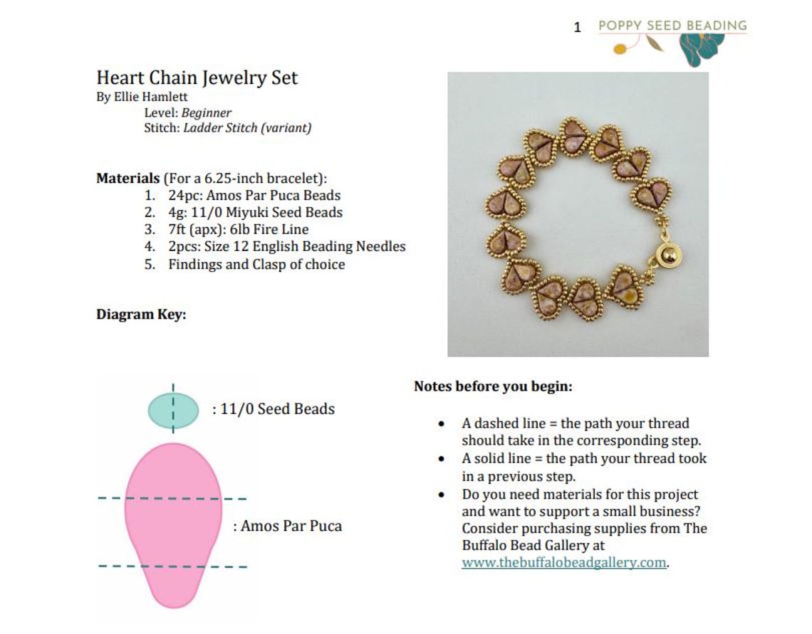 Beaded Heart Jewelry Pattern: Ladder Stitch Tutorial (PDF Download) - Etsy