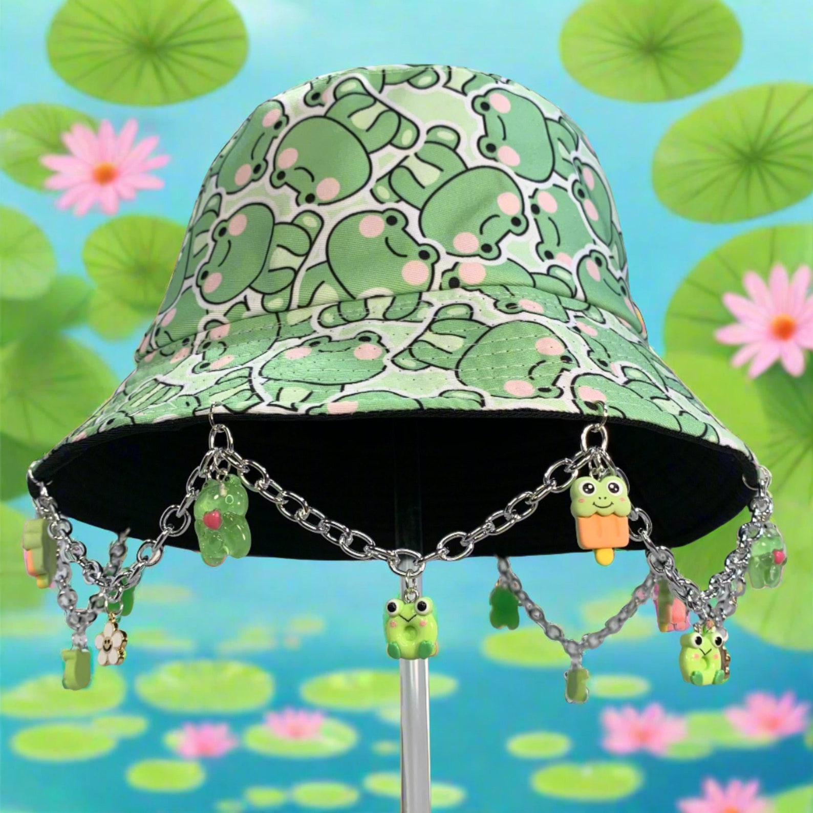 I Leaping Love Frogs! Kawaii Frog Charms and Chain Bucket Hat - Etsy
