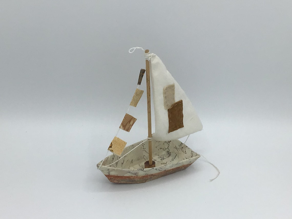 Paper mache cardboard boat nautical seaside decor miniature | Etsy
