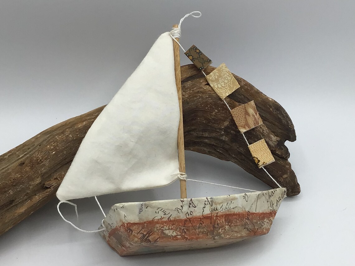 Paper mache cardboard boat nautical seaside decor miniature | Etsy