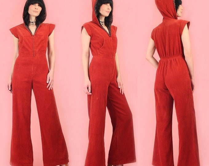 Vintage 70's Hooded Bell Bottom Jumpsuit // Corduroy Bell Bottoms ...