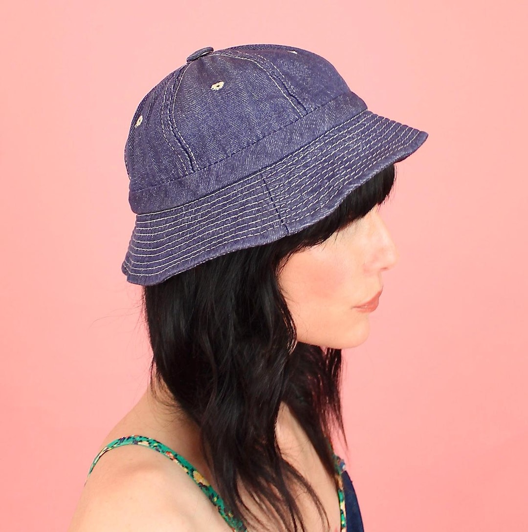 Vintage 1970's Indigo Denim Bucket Hat // 1970's Hippie Mod Floppy Hat ...