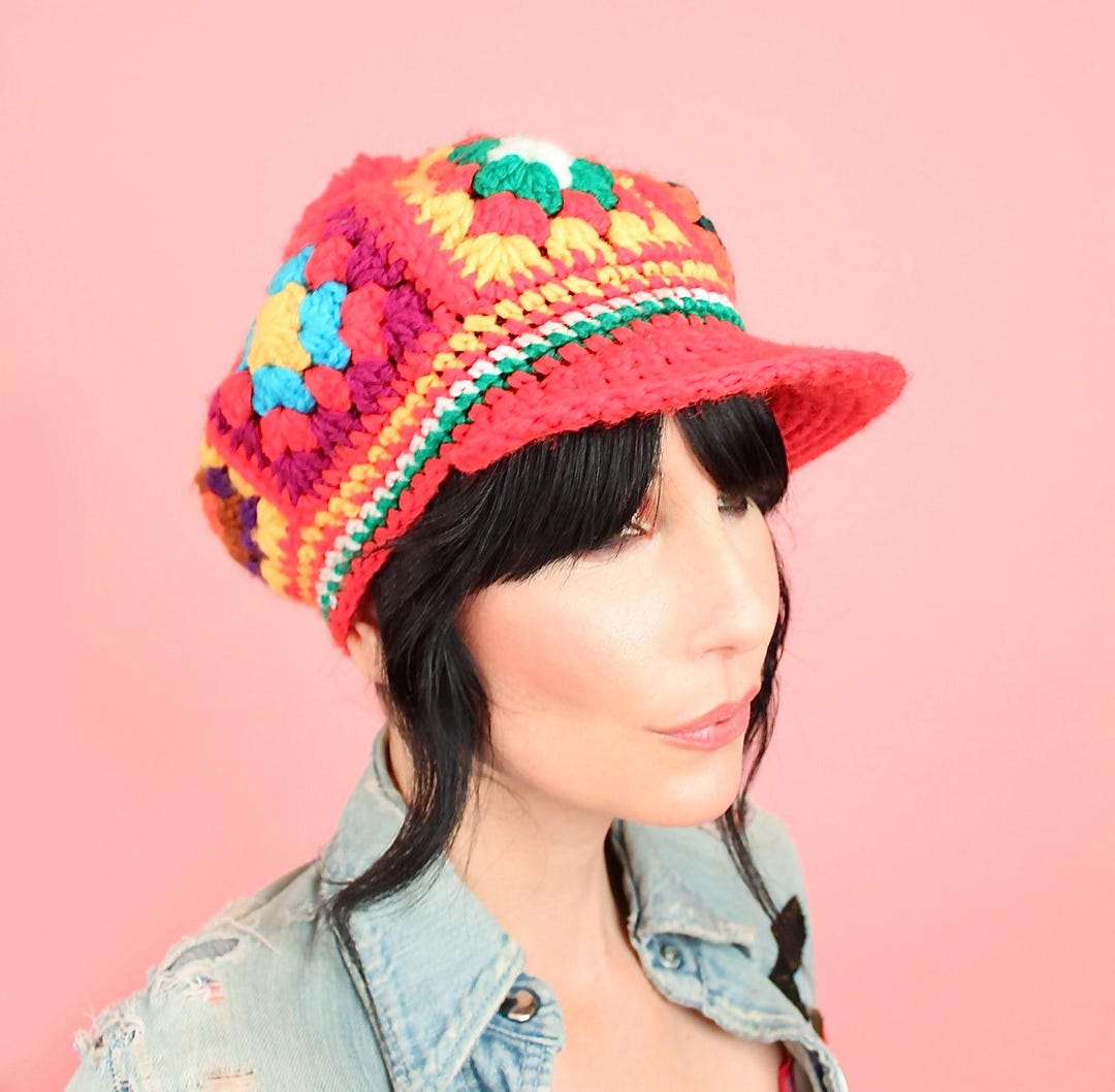 Vintage 1970's Rainbow Granny Square Hat // 1970's Hippie Cap// Hippie ...