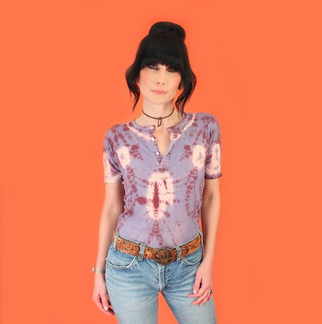 Vintage Woodstock Era Tie Dye Henley T-shirt // Indigo Plum 60's 70's ...