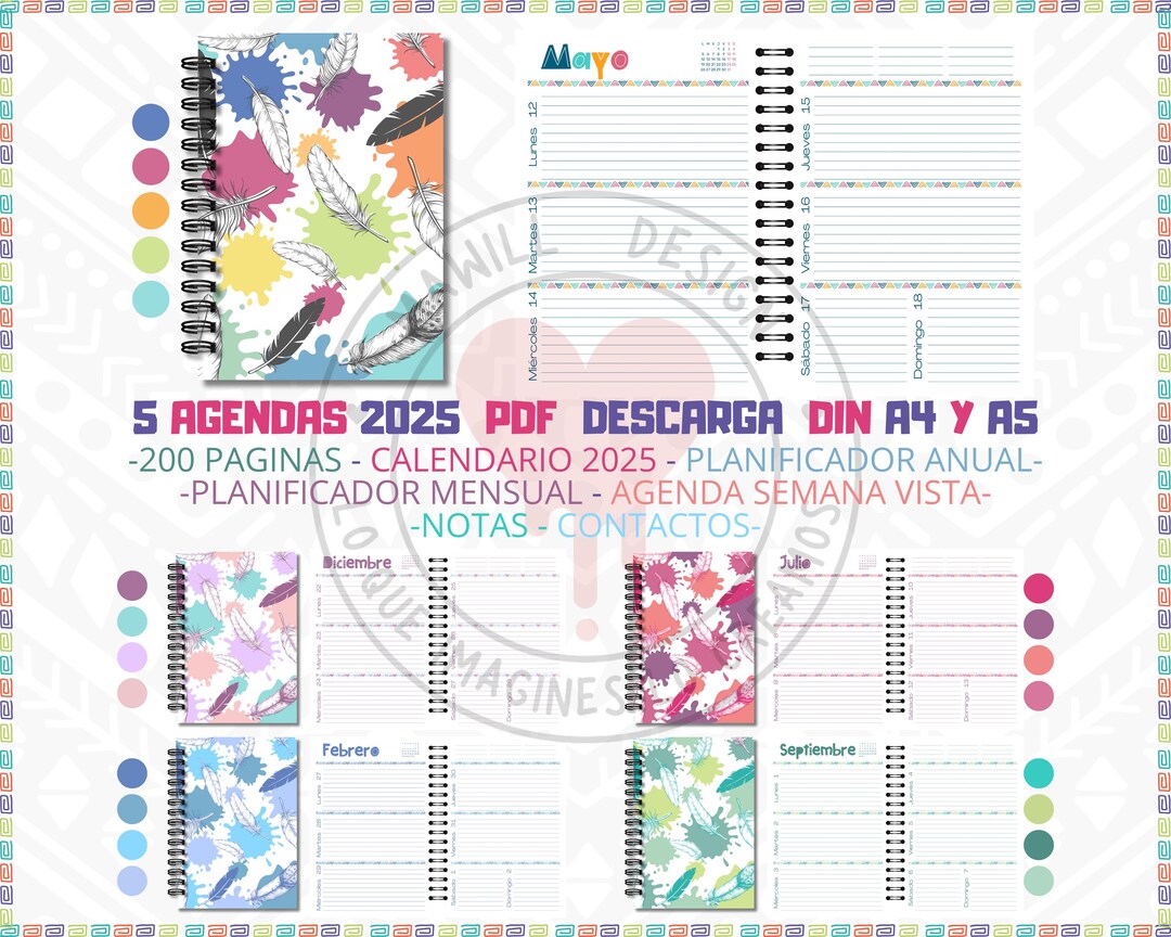 5 Agendas 2025 200 Pages Din A4 and A5 Downloadable and Printable PDF ...