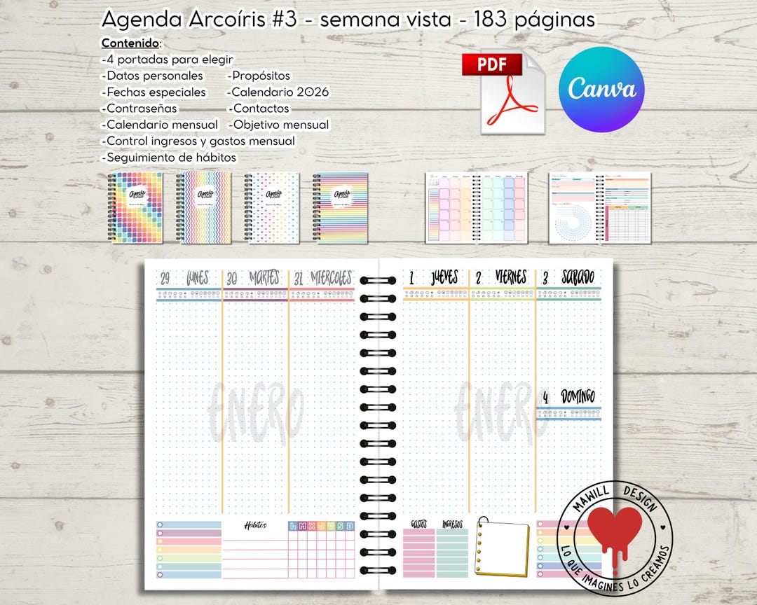 2026 Rainbow N3 Weekly View Vertical Planner PDF + Canva Pro Template ...