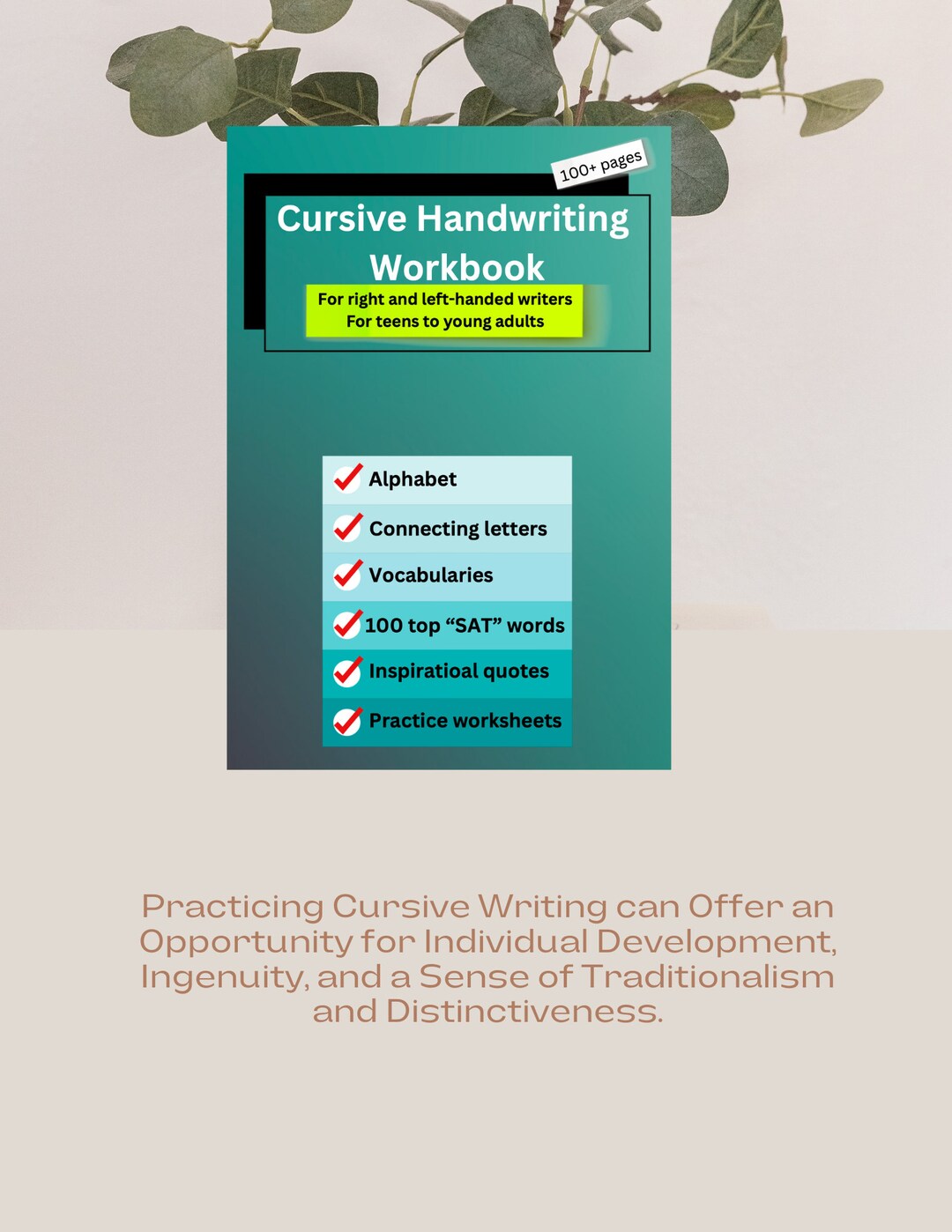 Cursive Handwriting Workbook for Teens & Adults / Left Handed ...