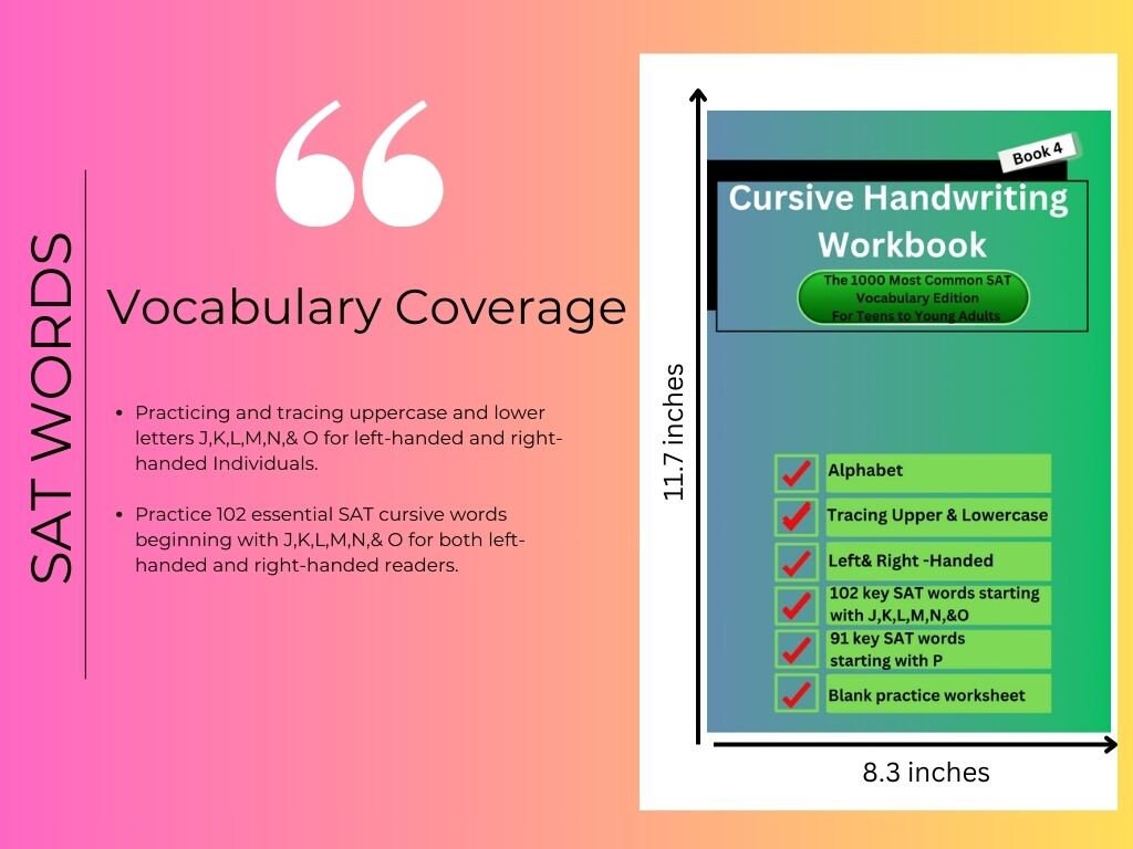 Cursive Handwriting Workbook:1000 Common SAT Vocabulary-book4/learn ...