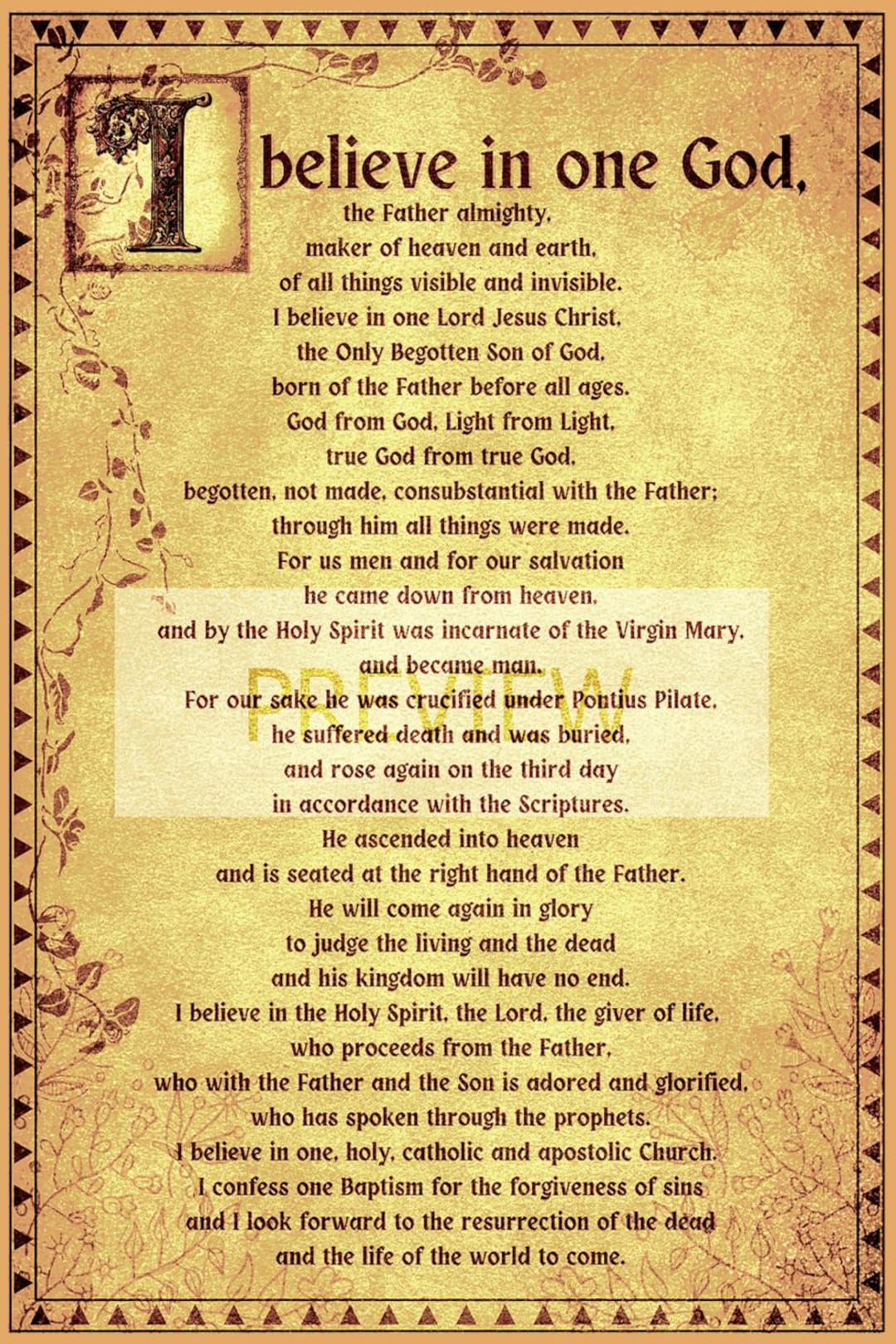 Nicene Creed, Original Pre-filioque, Pre-1014, Christian, Poster, Print ...