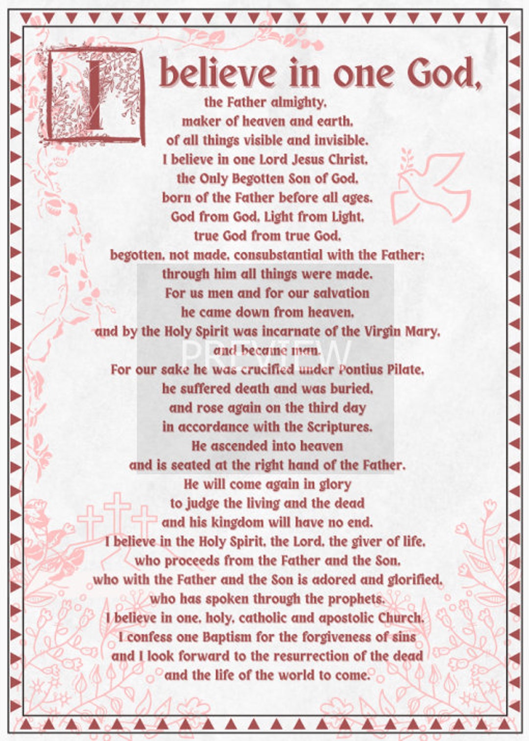 Nicene Creed, Christian, Poster, Print, Digital File, Council of Nicaea ...