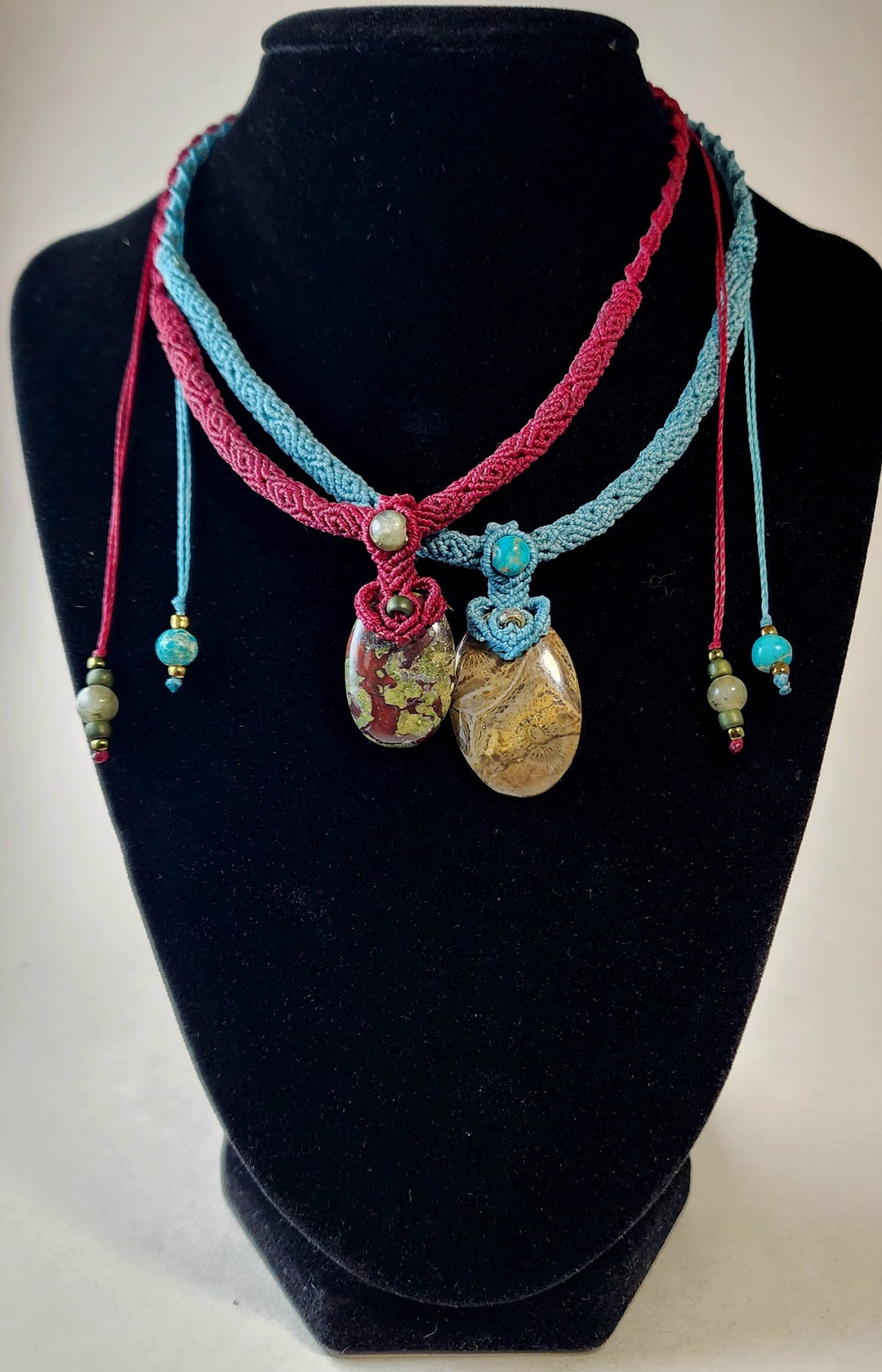 Tubular Micro Macrame Necklaces With Stone Cabochons - Etsy