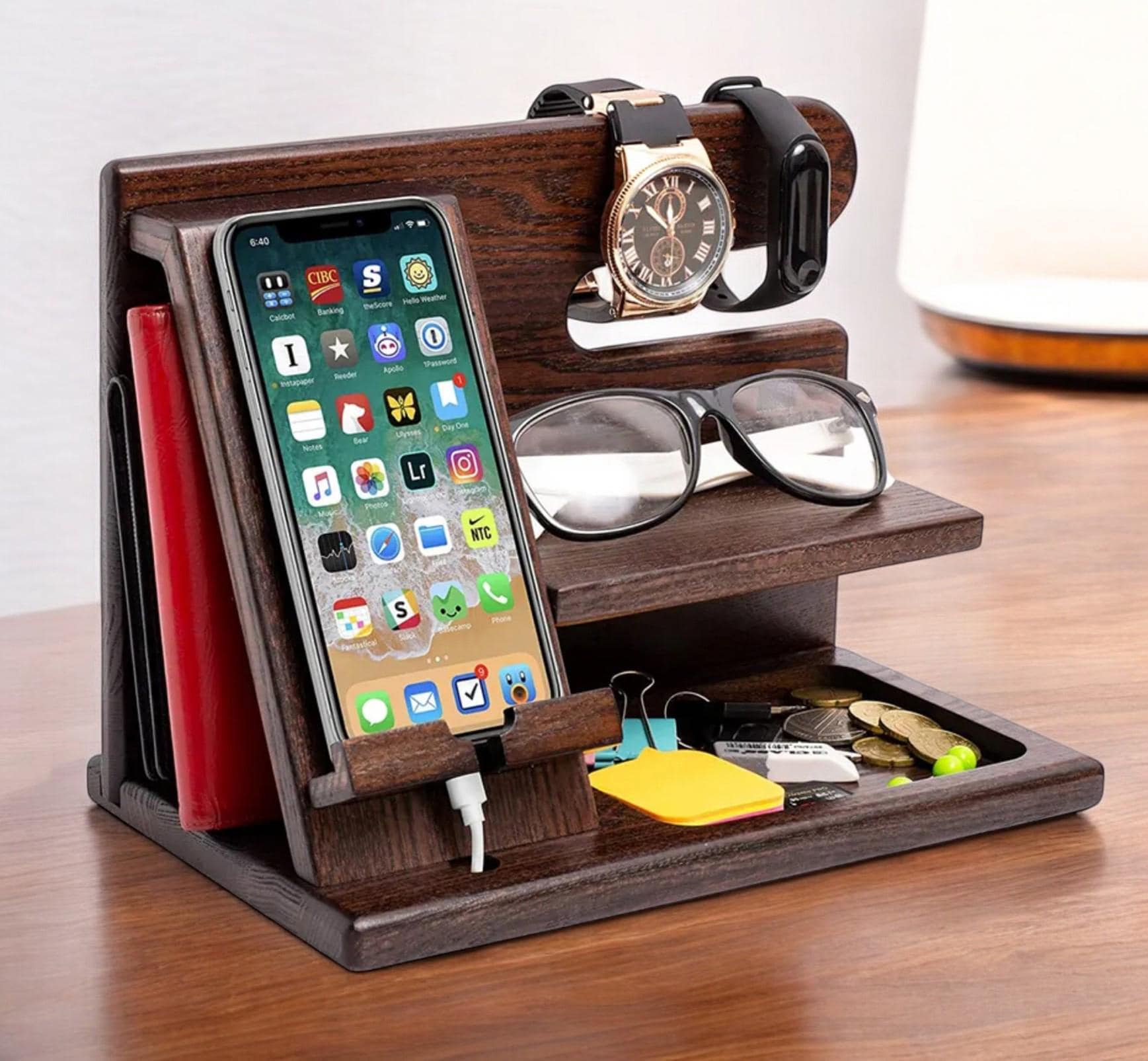 Personalized Wood Phone Docking Station - Nightstand Desk Organizer ...