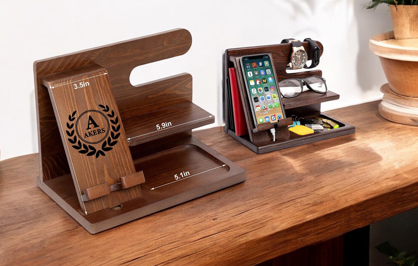 Personalized Wood Phone Docking Station - Nightstand Desk Organizer ...