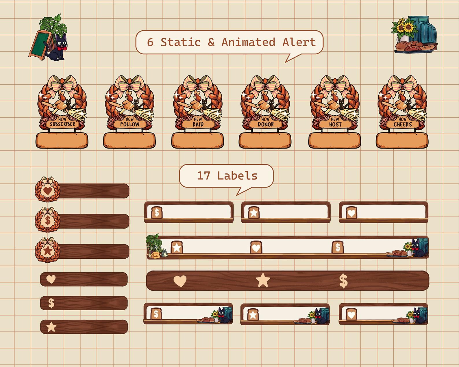 Magical Bakery Stream Overlay Package: Animated Kiki's Delivery Service ...