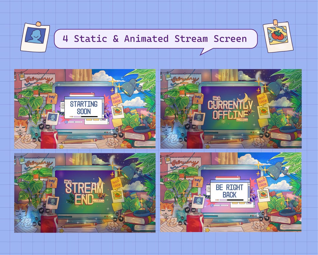 Lofi Desk Cozy Stream Overlay Package: Twitch Streamer Offline Screens ...