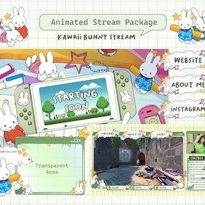Kawaii Miffy Bunny Stream Overlay Package: Animated Twitch/vtuber ...