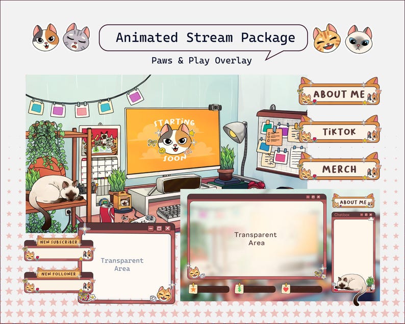 Animated Cat Room Stream Overlay Package (digital Download) - Etsy