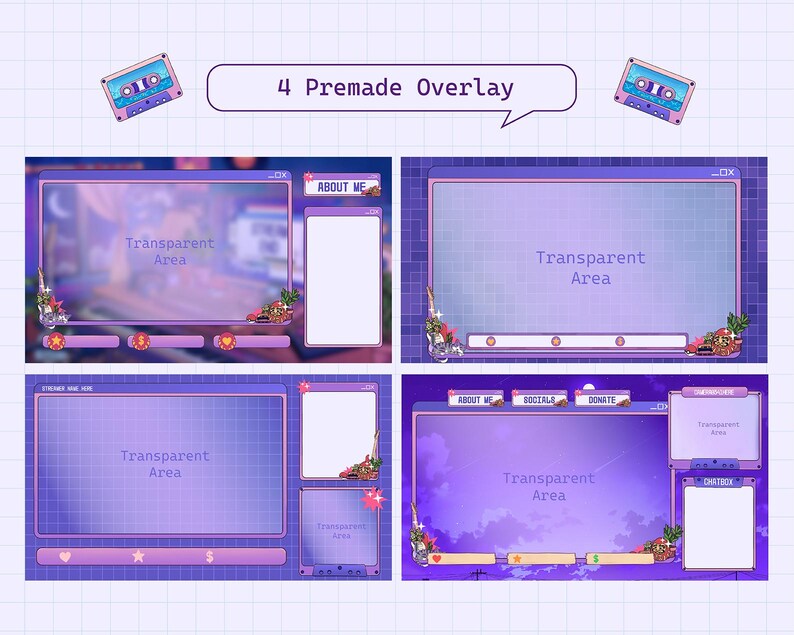 Lofi Chill Stream Overlay Package: Animated Twitch Overlay (digital ...
