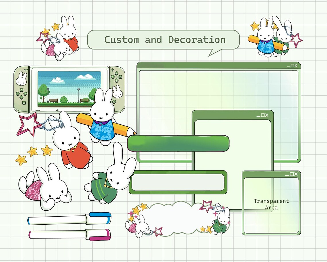 Kawaii Miffy Bunny Stream Overlay Package: Animated Twitch/vtuber ...