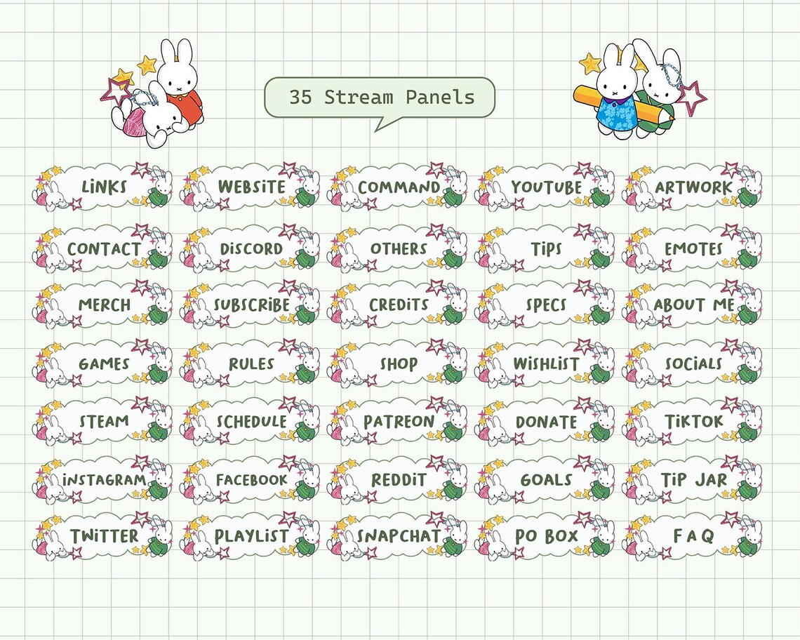 Kawaii Miffy Bunny Stream Overlay Package: Animated Twitch/vtuber ...