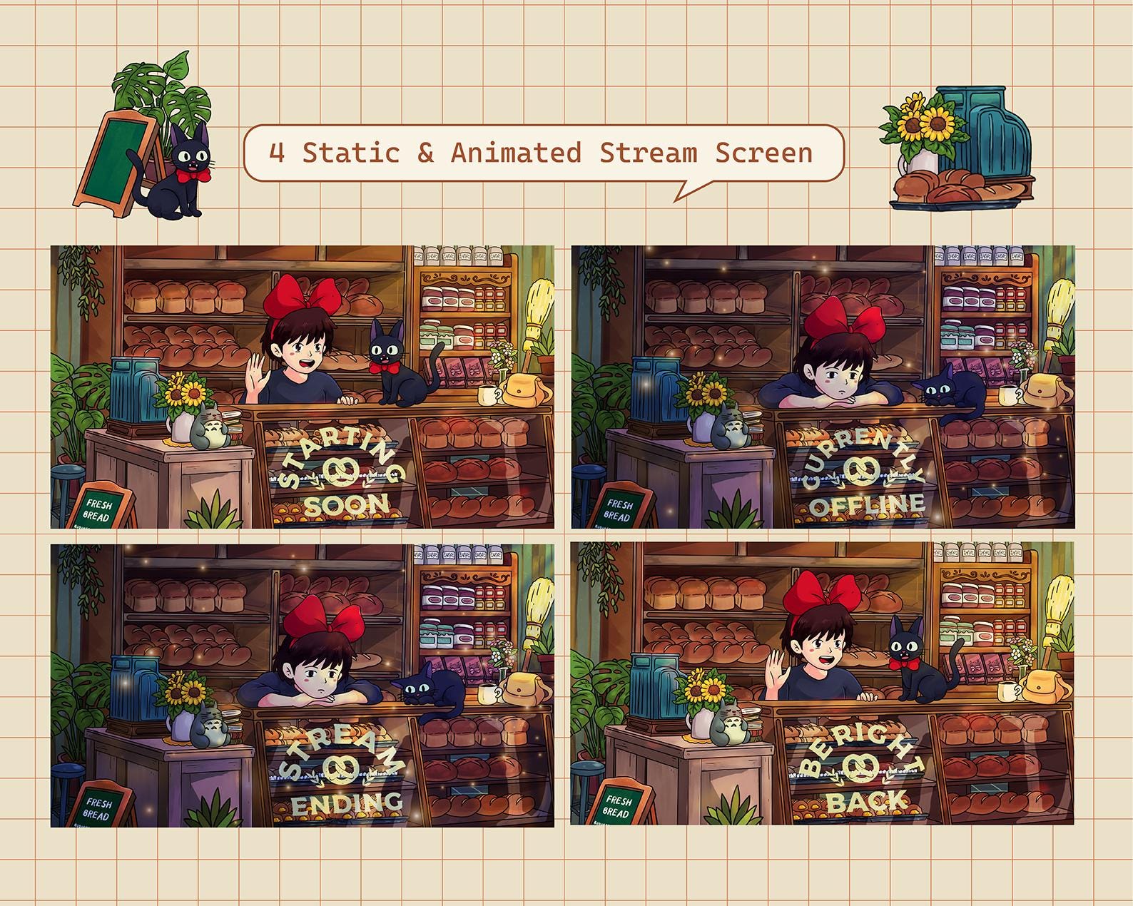 Magical Bakery Stream Overlay Package: Animated Kiki's Delivery Service ...