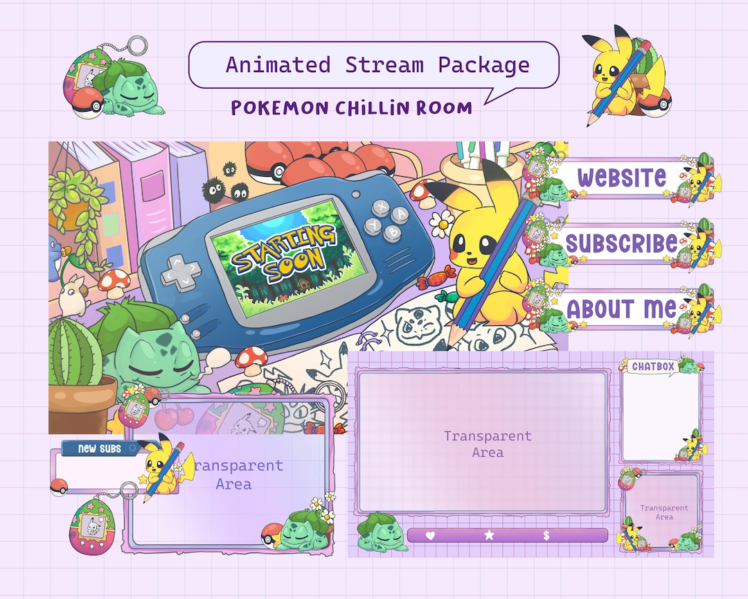 Pokémon Chillin Room | Cozy Animated Stream Overlay Pack for Twitch ...