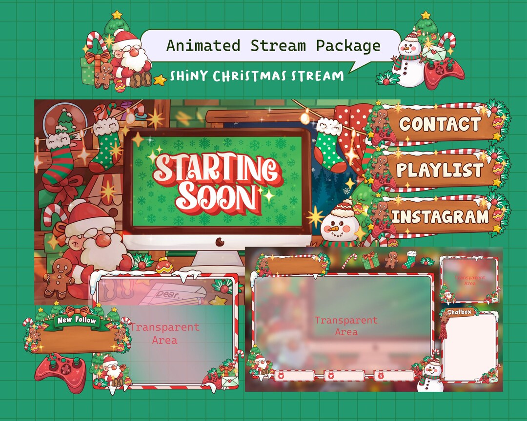Shiny Christmas Stream Overlay | Holiday Stream Assets | Twitch ...
