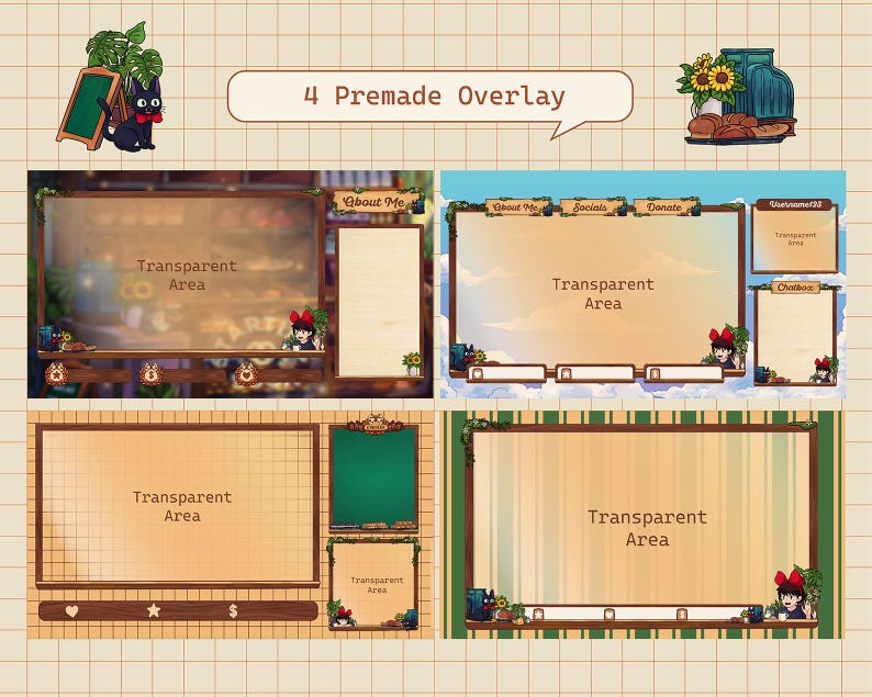 Magical Bakery Stream Overlay Package: Animated Kiki's Delivery Service ...