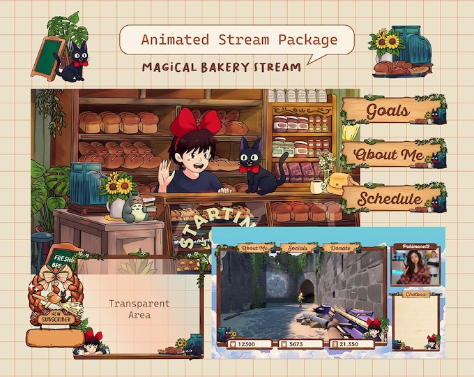 Animated Cozy Sweet Bakery Twitch Package, Cute Twitch Overlay, Panels ...