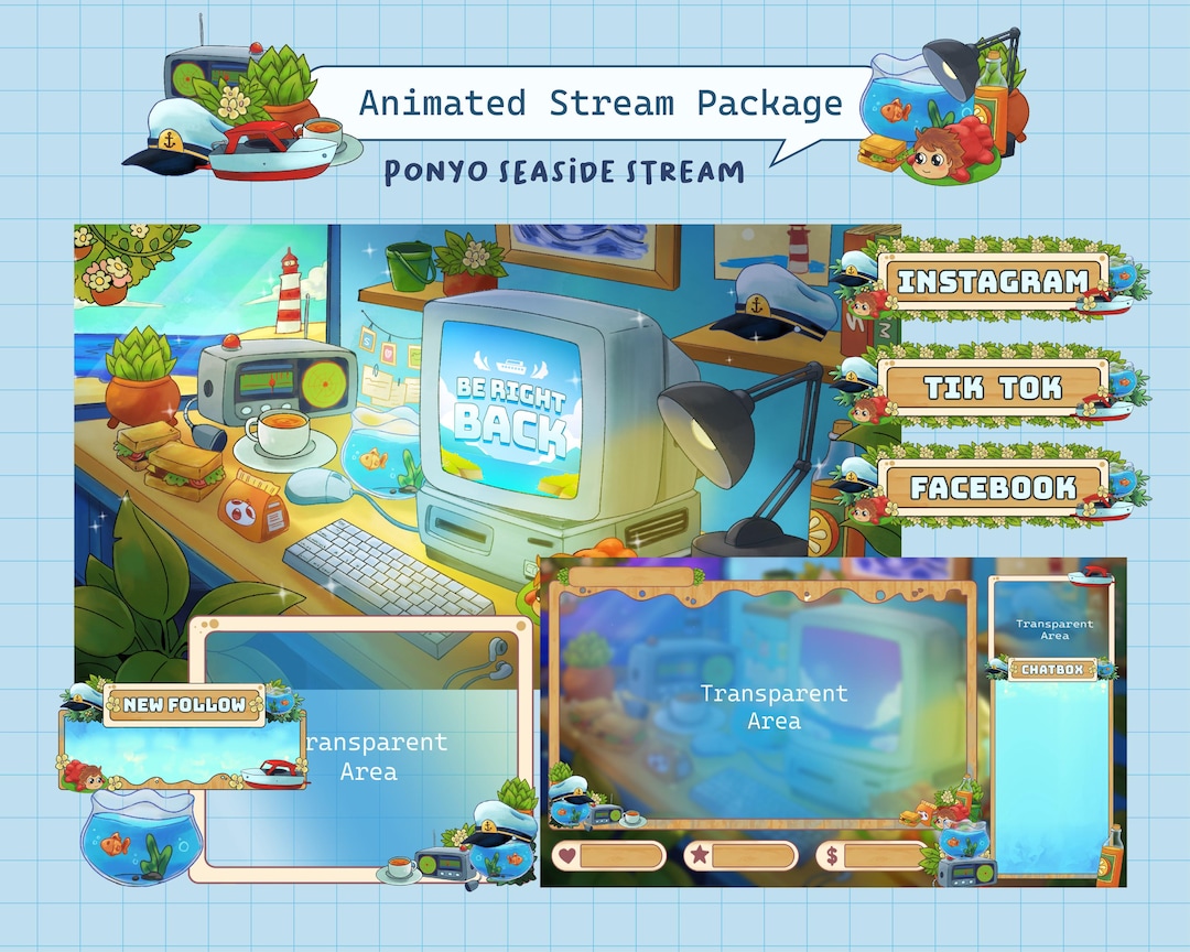 Ponyo Seaside Stream Overlay | Ocean Anime Stream Scene | Cozy Beach ...
