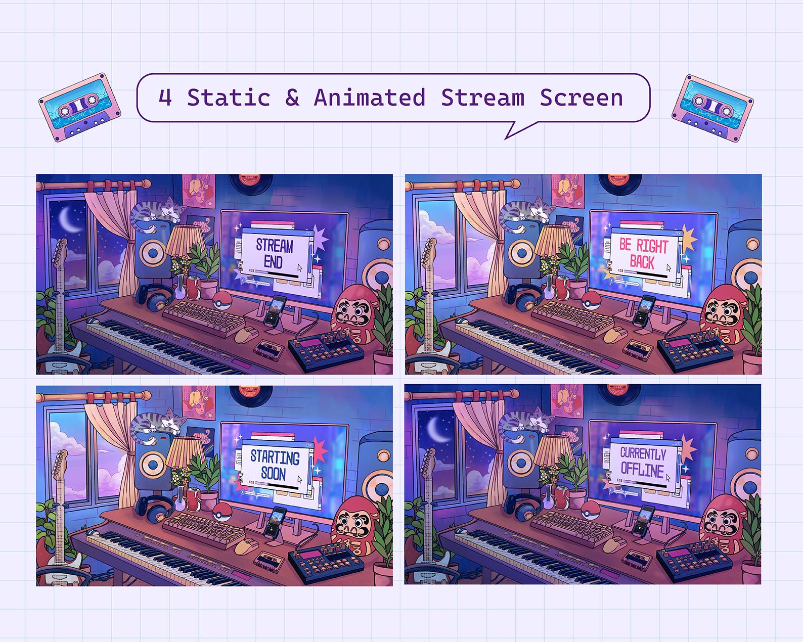 4 Animated Lofi Chill and Stream Screen Overlay Twitch, Overlay Stream ...