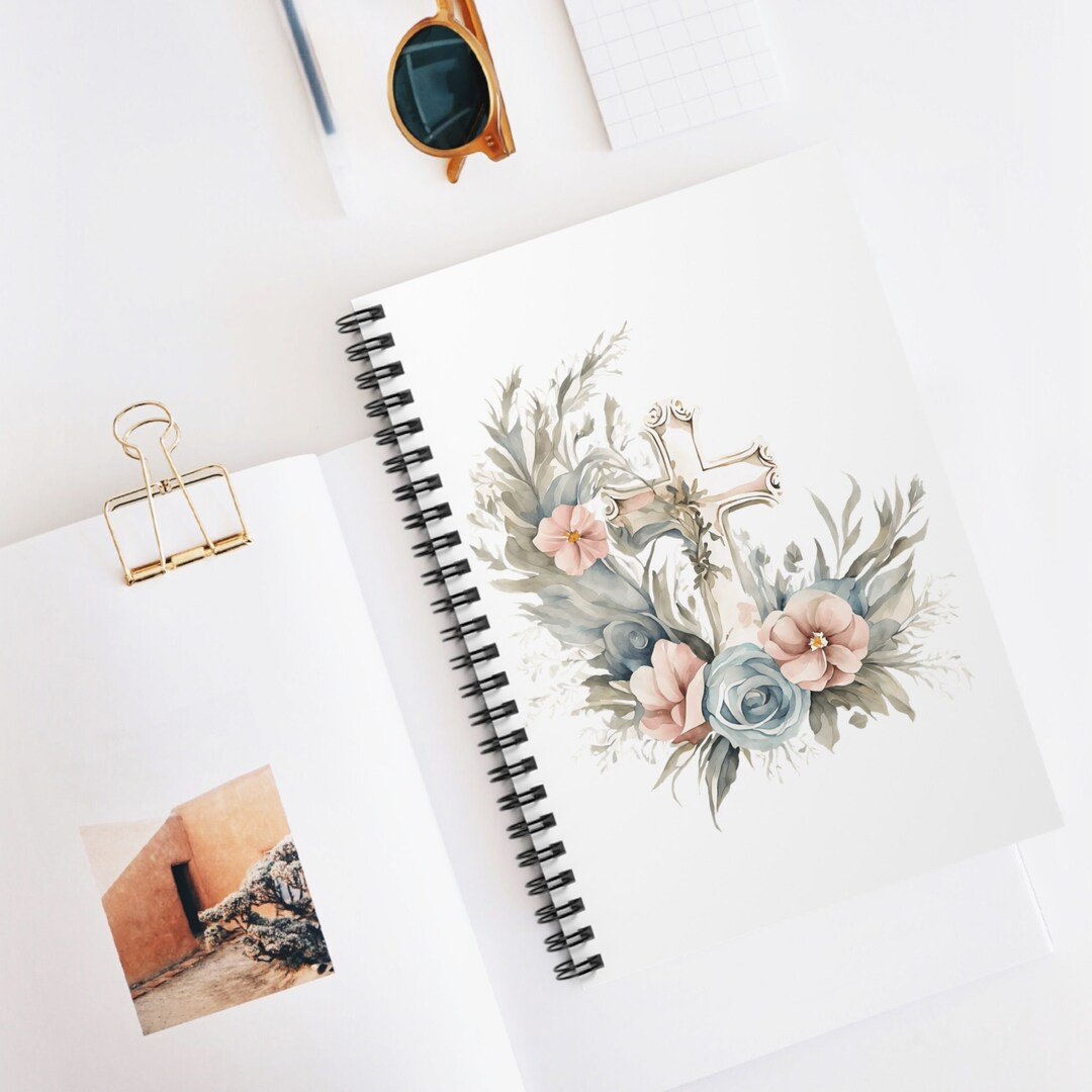 Floral Cross Journal Spiral Notebook Ruled Line - Etsy