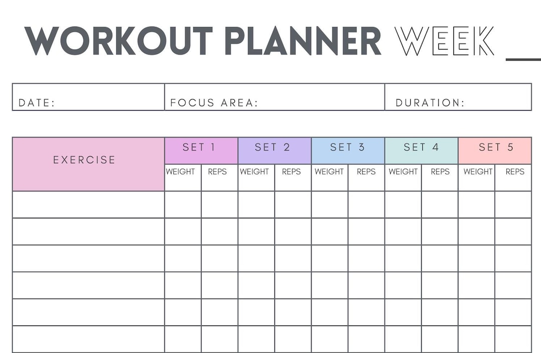 Digital Printable Weekly Workout Planner - Etsy