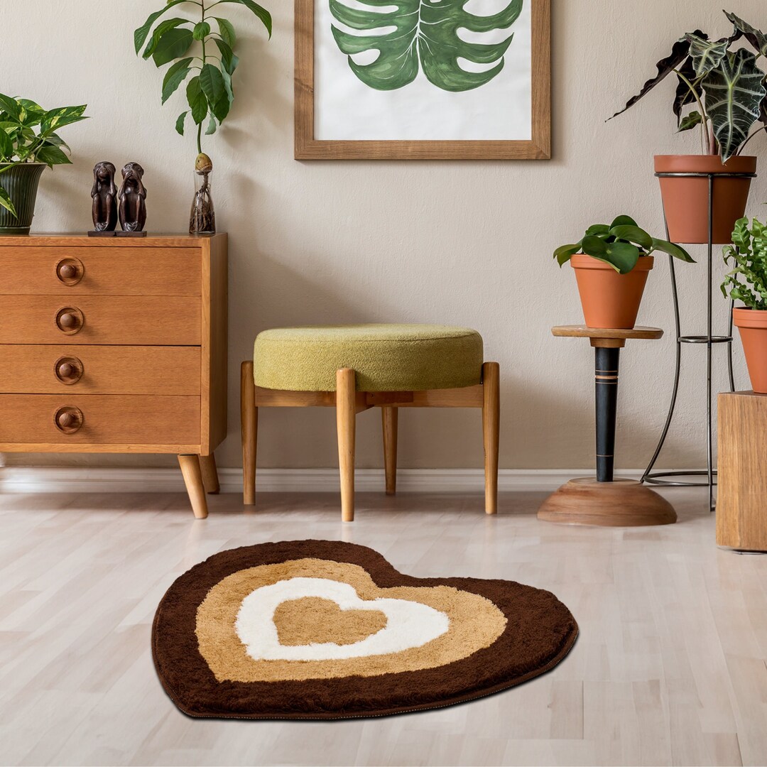 Retro Heart Rug for Kids Room Hand Tufted Heart Rug Fluffy Heart Rug ...