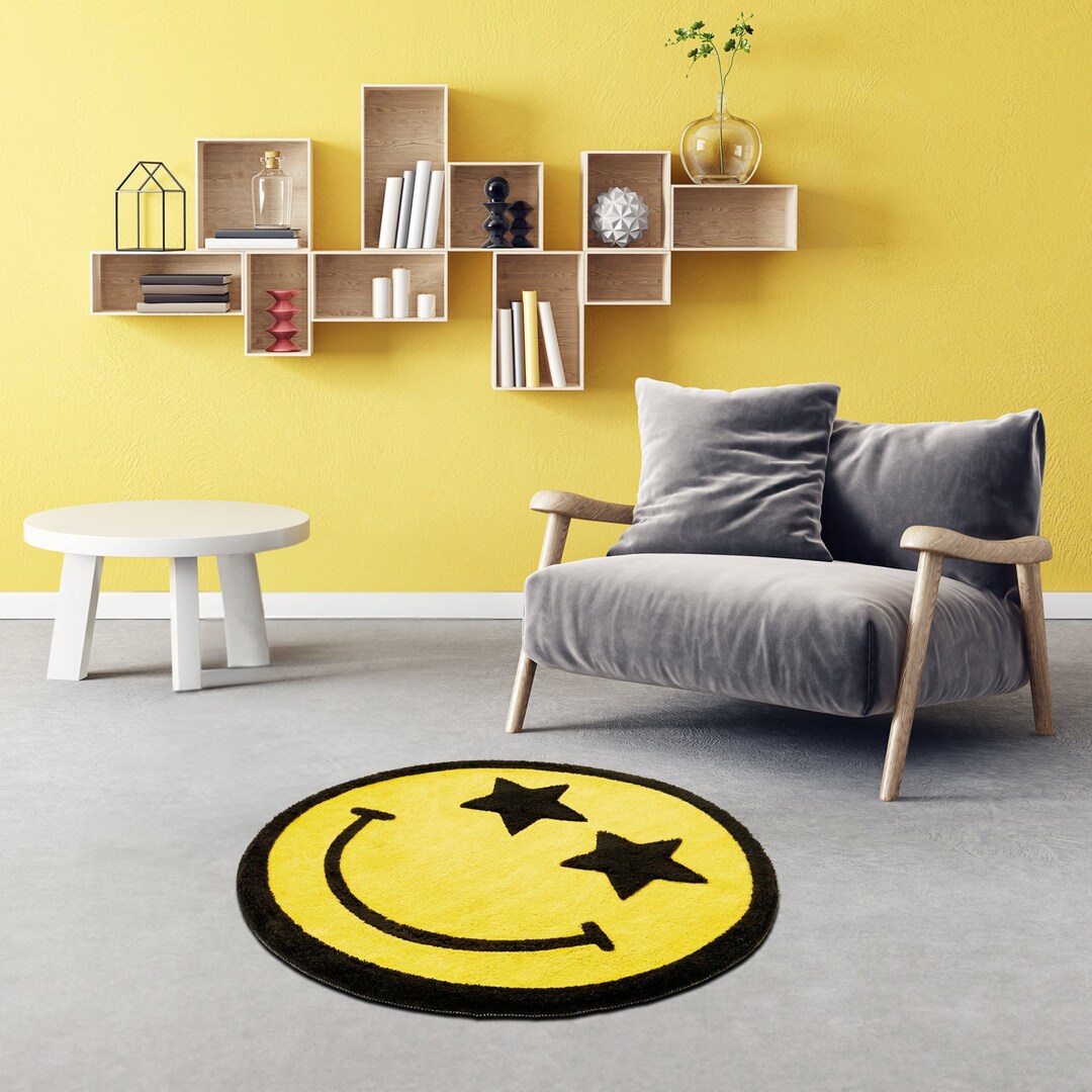 Smiley Star Eye Rug Hand Tufted Smiley Rug for Kids Room Smiley Face ...