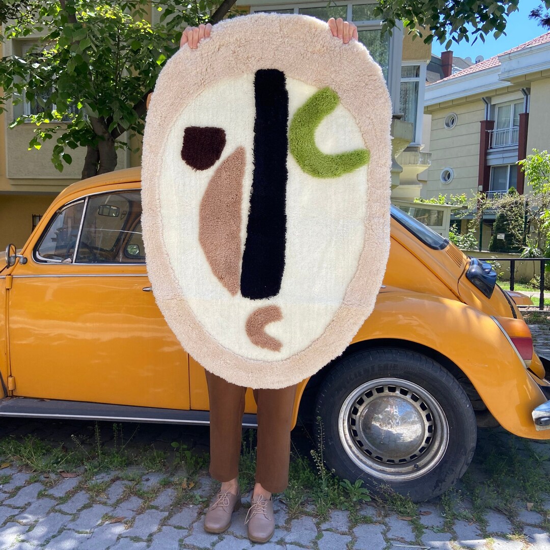 Face Shape Tufted Rug Handmade, Funny Area Rug, Face Shape Bath Mat ...