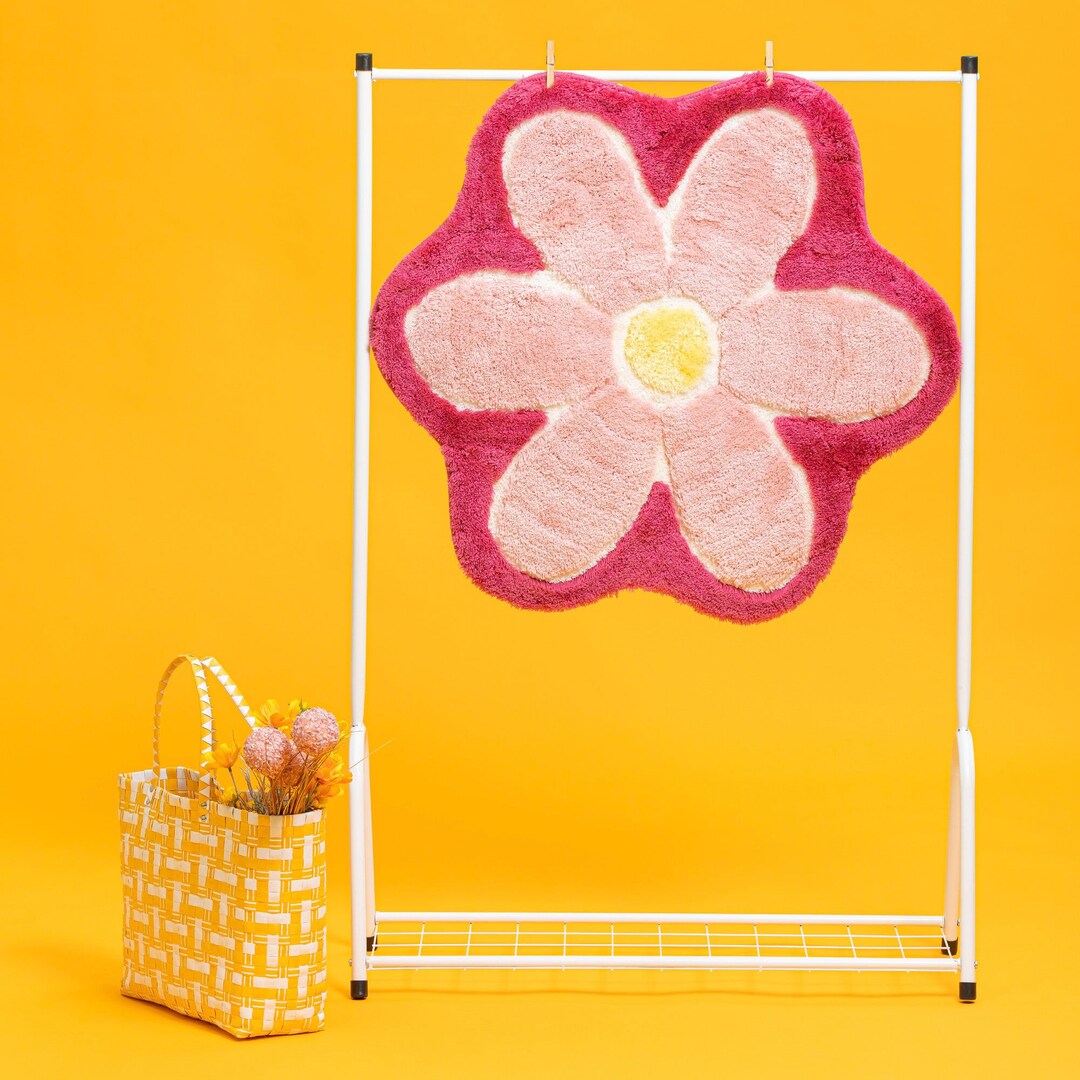 Pink Flower Rug for Kids Room Hand Tufted Area Rug Handmade Fluffy ...