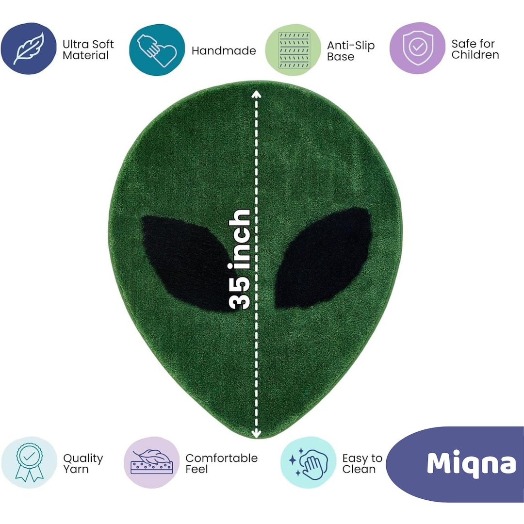 Green Alien Rug for Kids Room Hand Tufted Area Rug Fluffy Alien Rug for ...