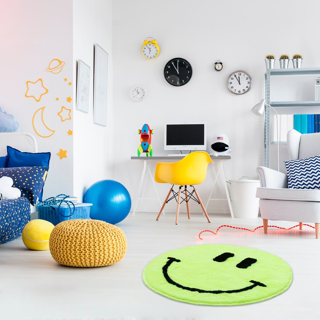 Smiley Rug Hand Tufted Smiley Face Rug for Kids Room Smiley Face Area ...