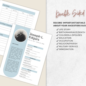 Genealogy Profile Template for Ancestor Research | Printable ...