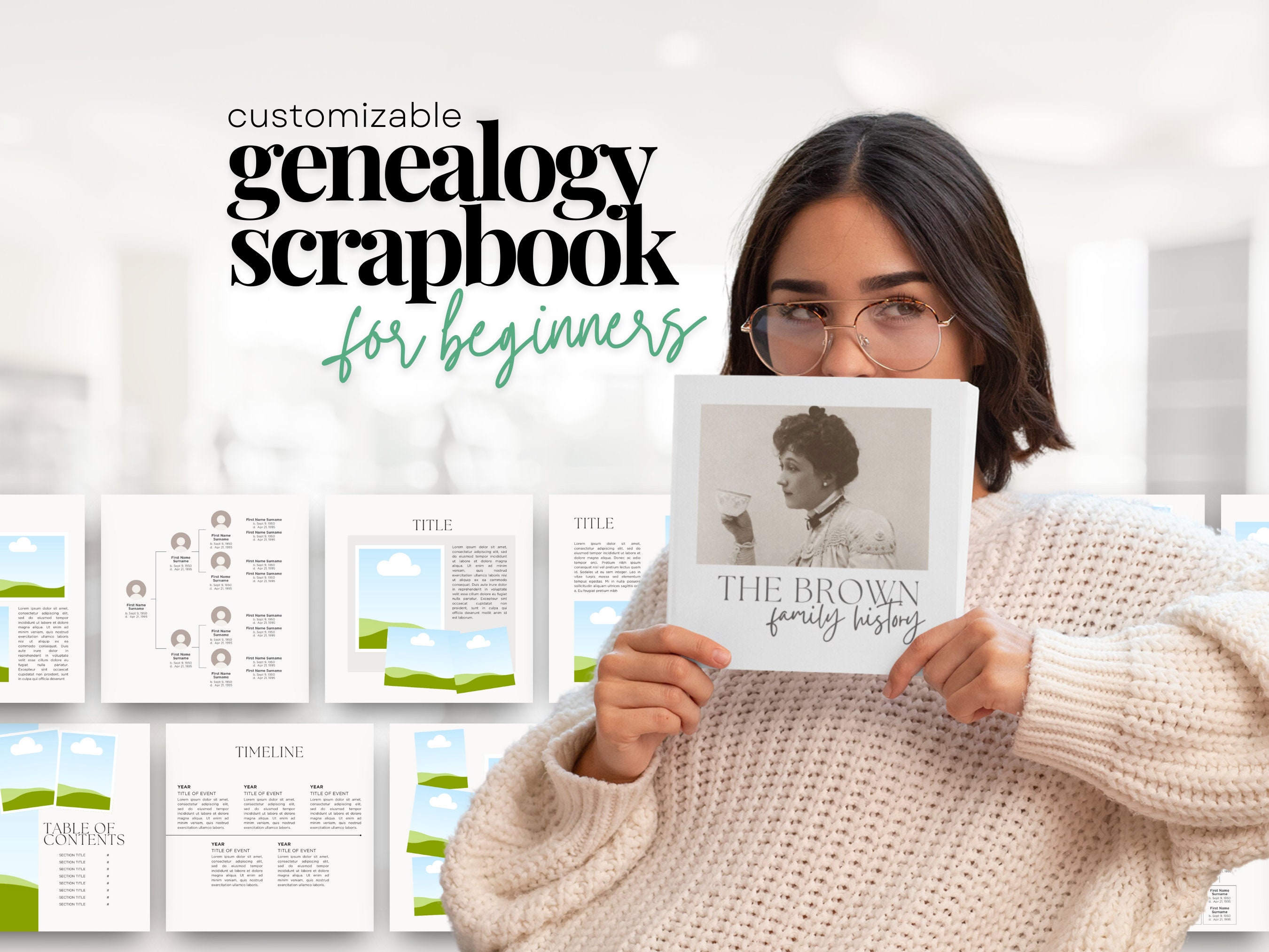 Printable Genealogy Scrapbook | 100 Page Layouts for Family History and ...