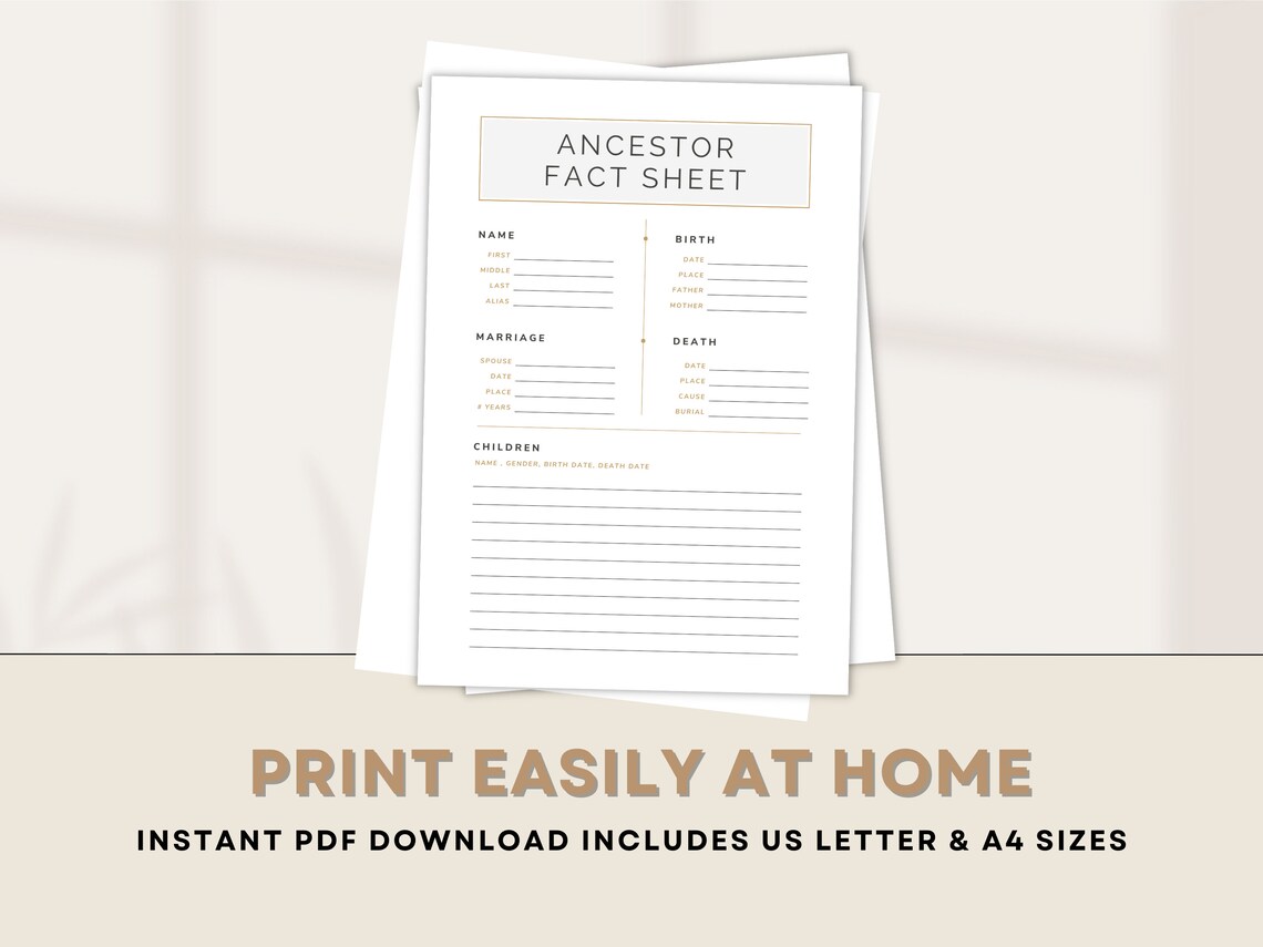 Printable Ancestor Fact Sheet – Genealogy Research Tool for Beginners ...