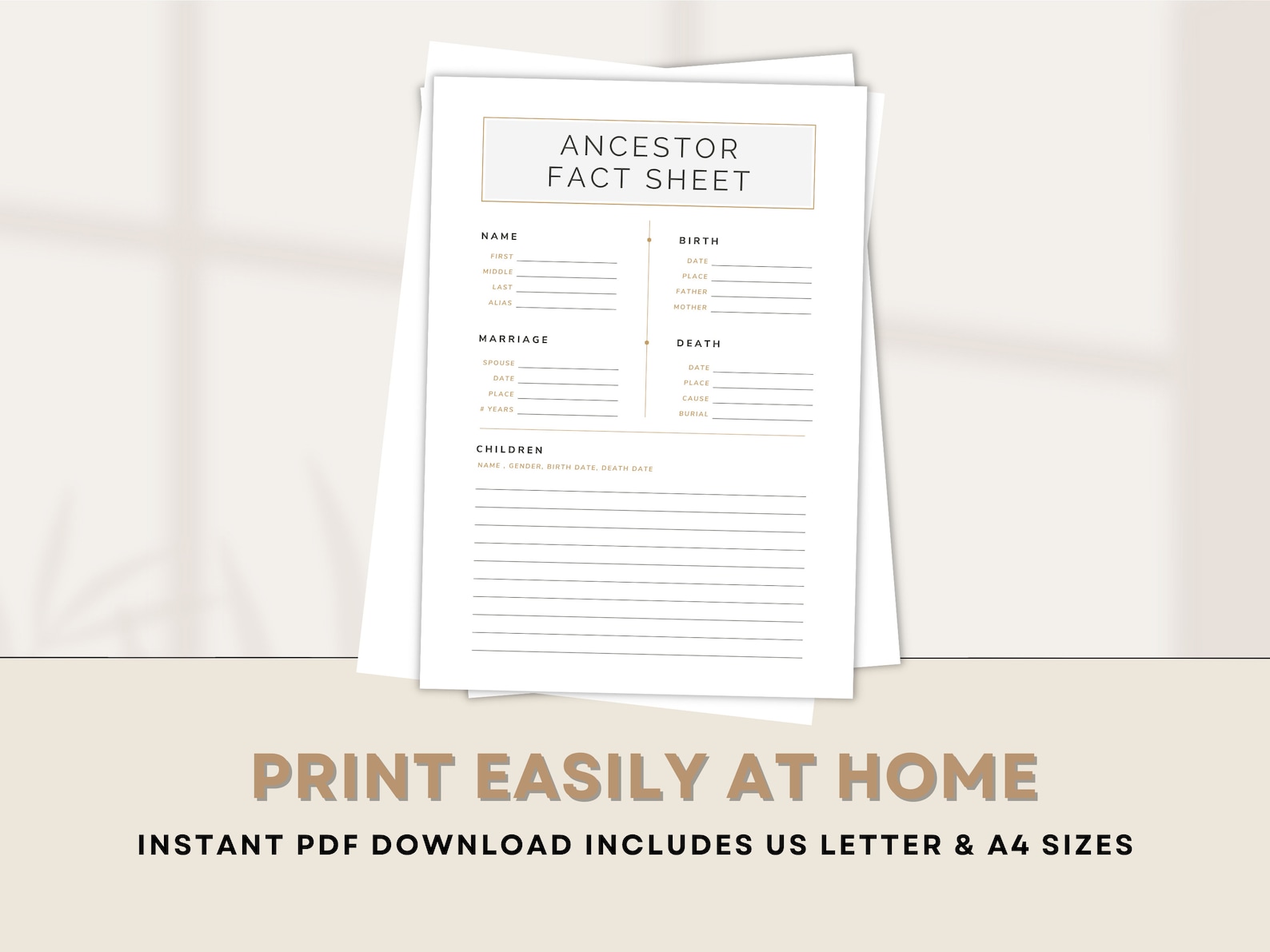 Printable Ancestor Fact Sheet – Genealogy Research Tool for Beginners ...