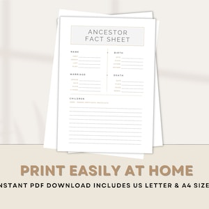 Printable Ancestor Fact Sheet – Genealogy Research Tool for Beginners ...