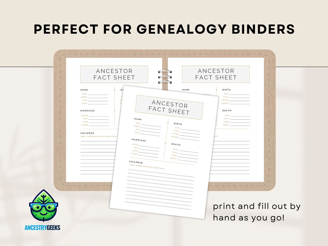 Printable Ancestor Fact Sheet – Genealogy Research Tool for Beginners ...