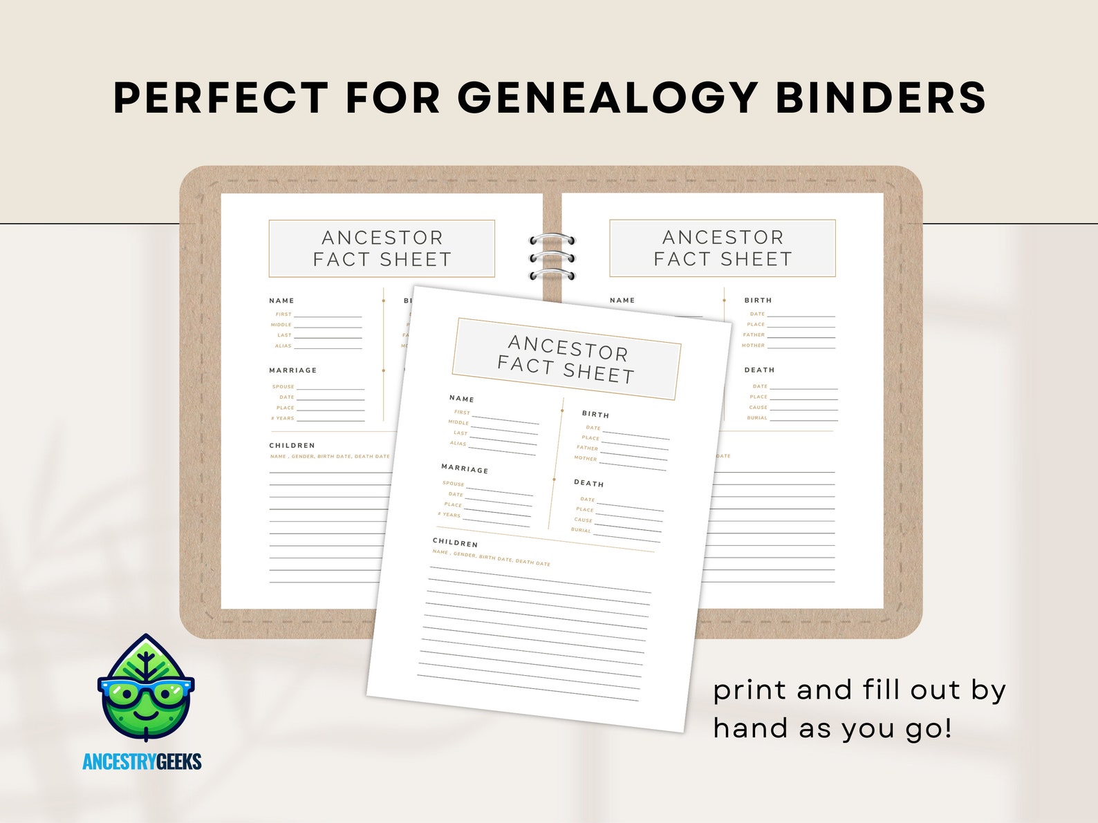 Printable Ancestor Fact Sheet – Genealogy Research Tool for Beginners ...
